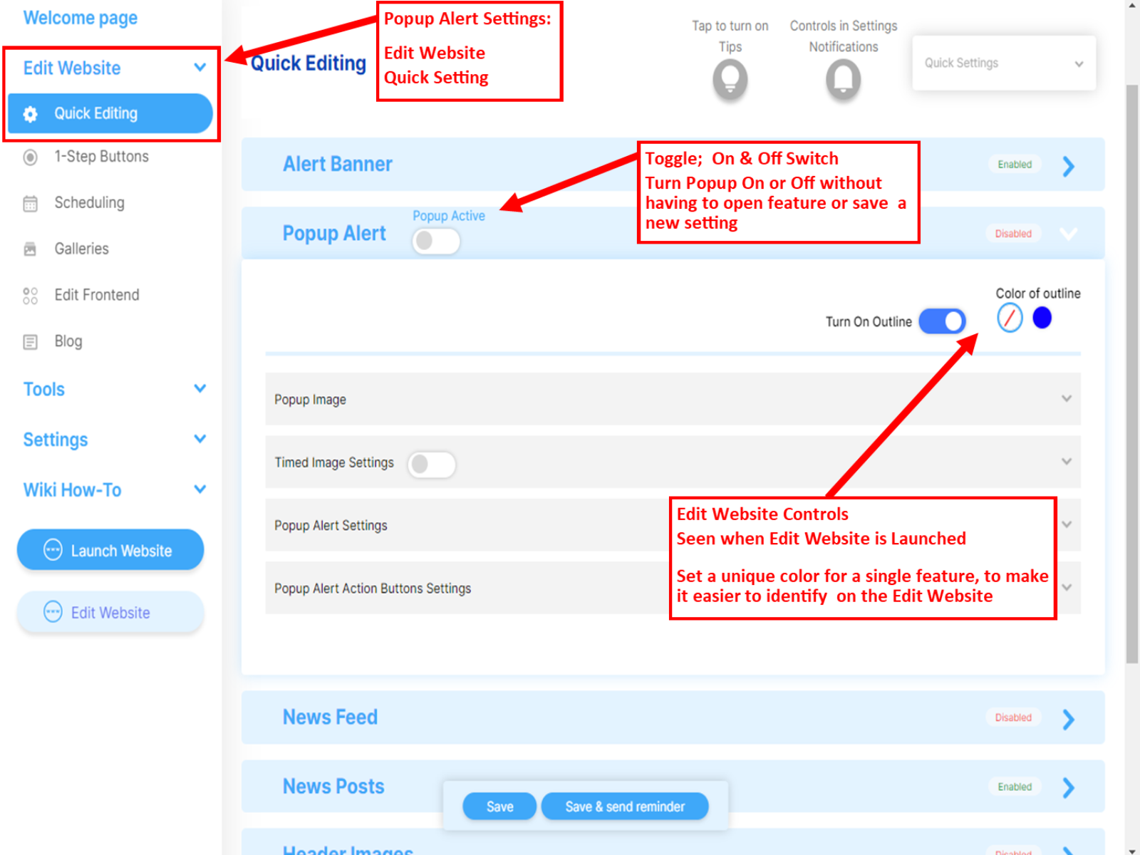 enfohub Feature How-To & Support Site; Popup Alerts